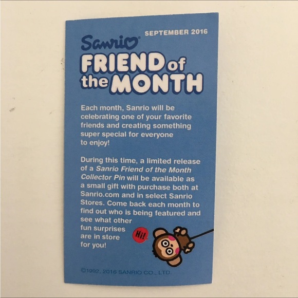 Sanrio | Other | Sanrio Friend Of The Month Pin Monkichi Wstory Card ...